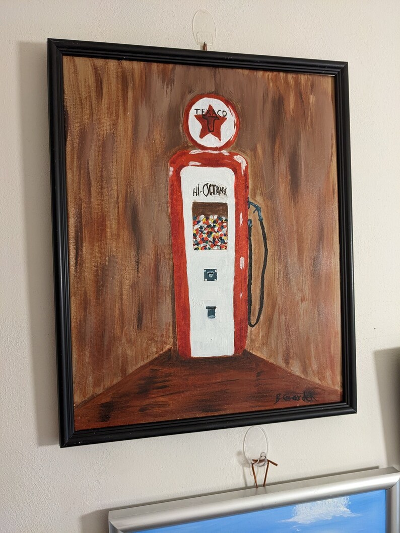 17x21 Original Oil Painting Texaco Gas Pump/bubble Gum Machine Original ...