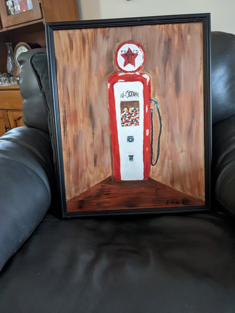 17x21 Original Oil Painting Texaco Gas Pump/bubble Gum Machine Original ...