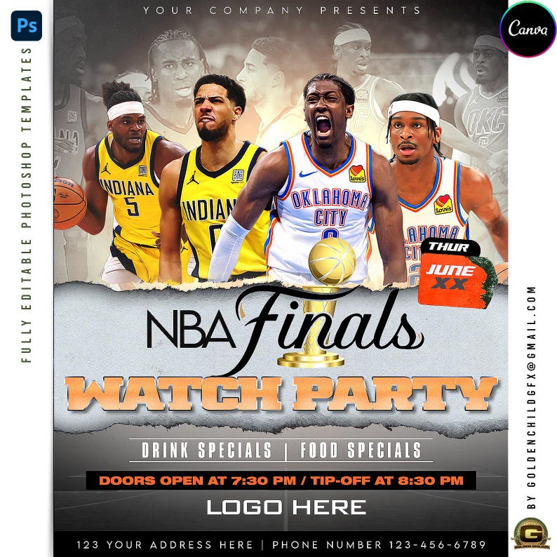 Nba Finals Flyer Canva Template, Easy Edit Watch Party Flyer, Watch ...