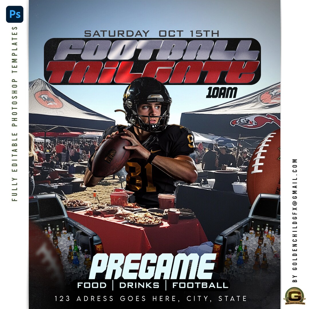 Football Tailgate Flyer Template (PSD), Tailgate Invite, Tailgate Party ...