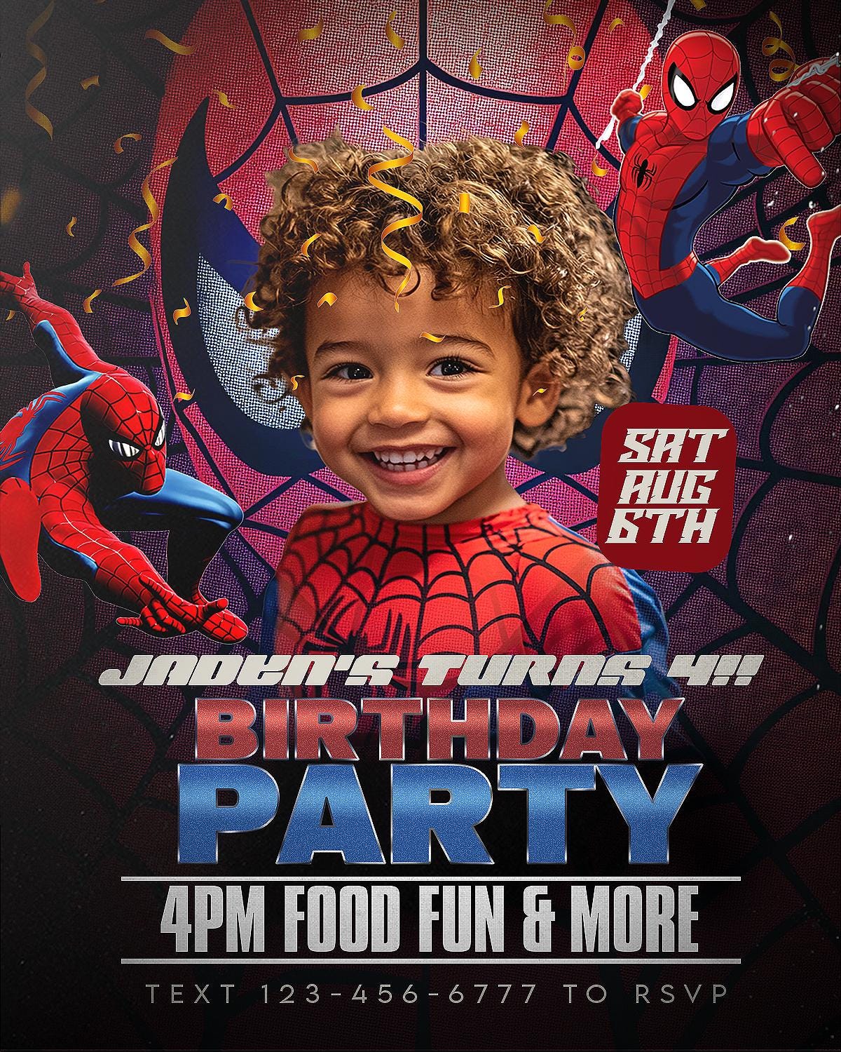 Spiderman Birthday Flyer PSD Template: Kids Party Invitation, Kids ...