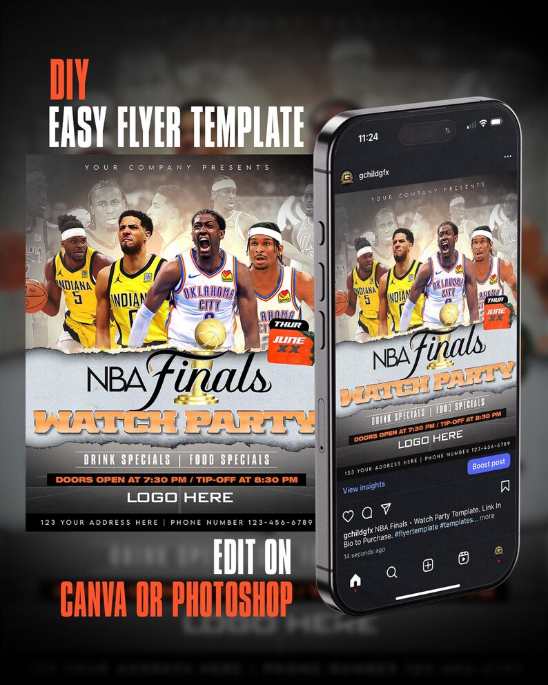 Nba Finals Flyer Canva Template, Easy Edit Watch Party Flyer, Watch ...