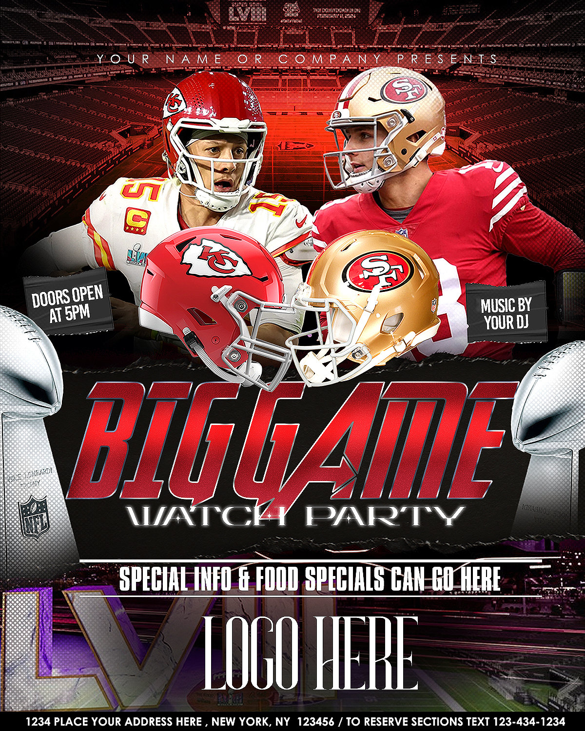 Super Bowl 2024 Flyer Invitation Template, 49ers at Chiefs Super Bowl ...