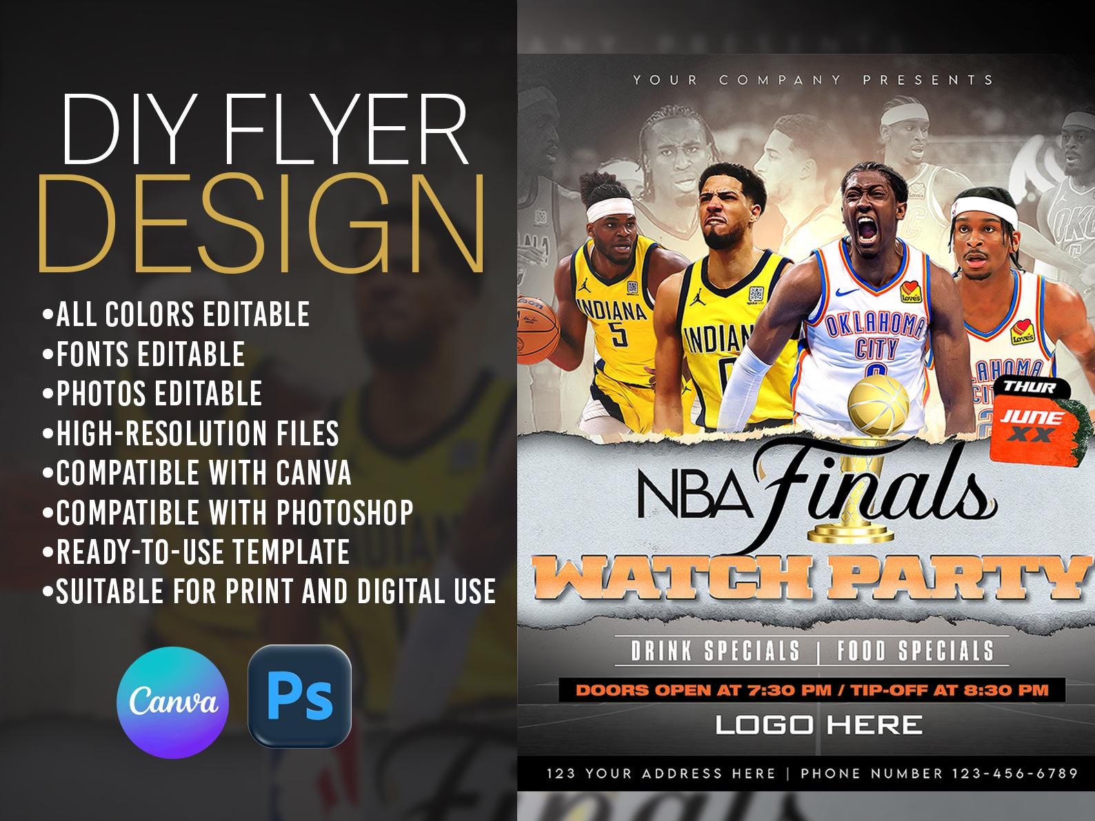 Nba Finals Flyer Canva Template, Easy Edit Watch Party Flyer, Watch ...