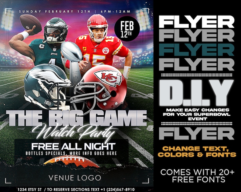 Super Bowl Invitation Flyer Template, Custom Super Bowl LVIII Flyer, Super Bowl 2023 Flyer ...
