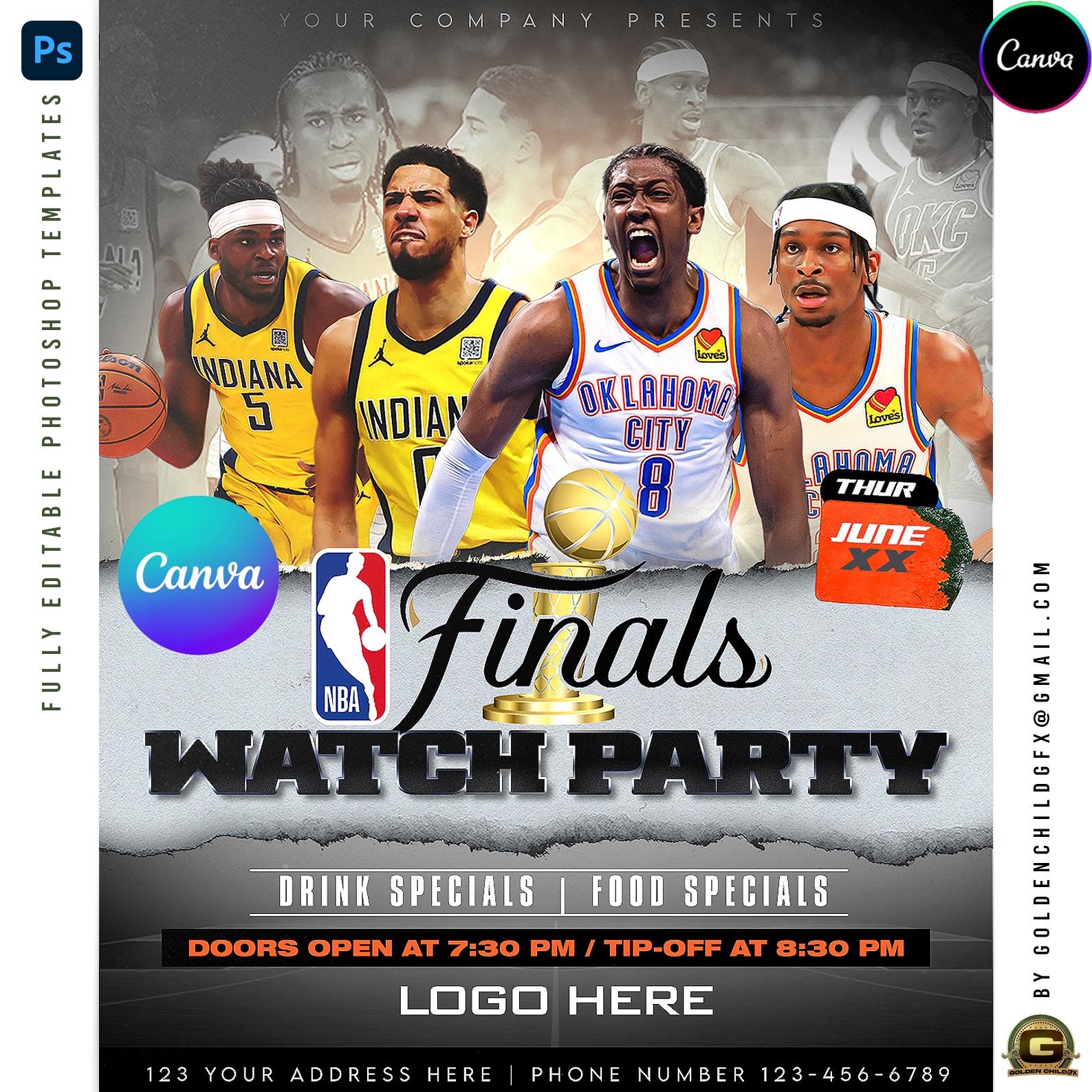Nba Finals Flyer Canva Template, Easy Edit Watch Party Flyer, Watch ...