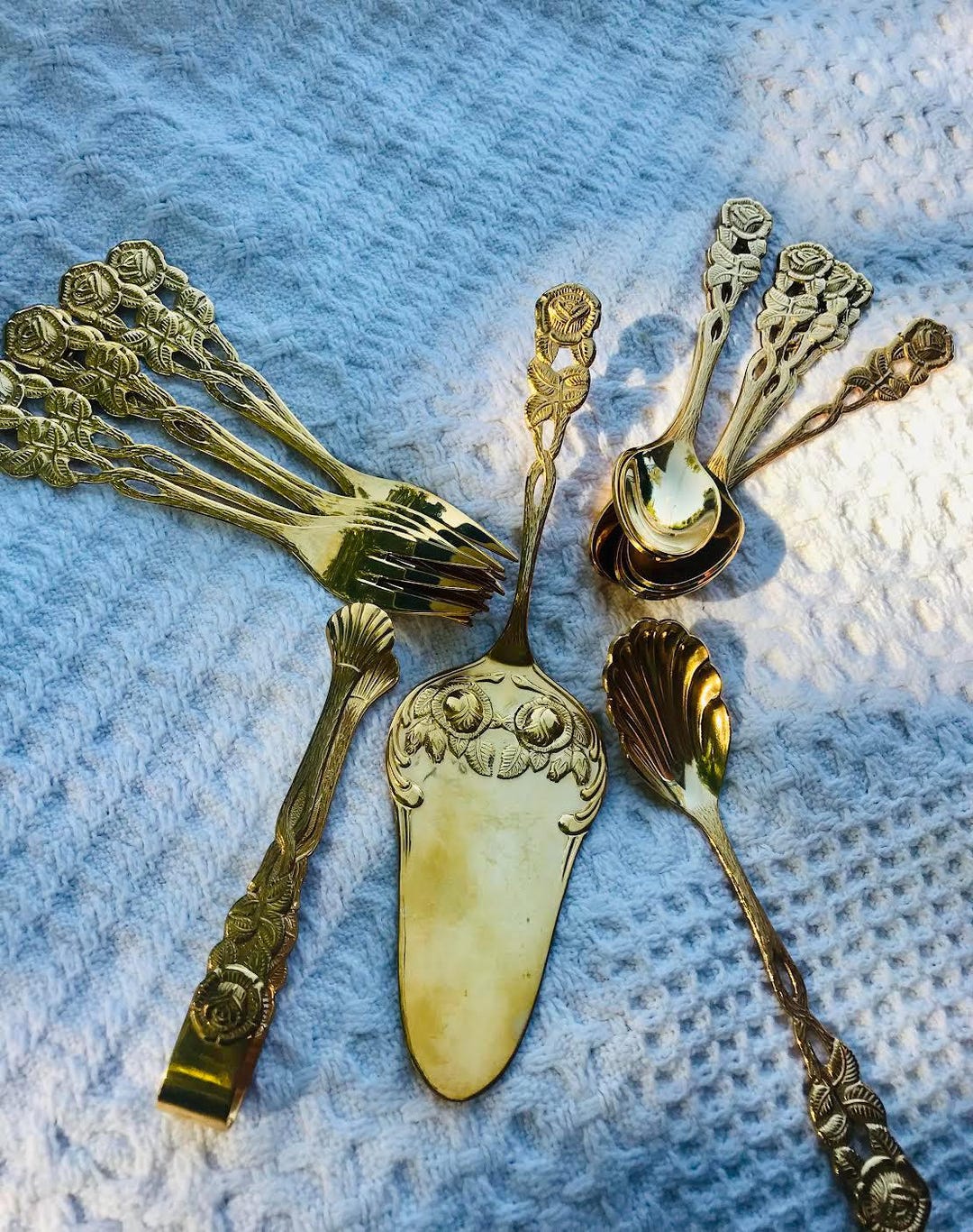 Gold Dessert Flatware Set, Rose Pattern, Solingen Germany, 18/10, - Etsy