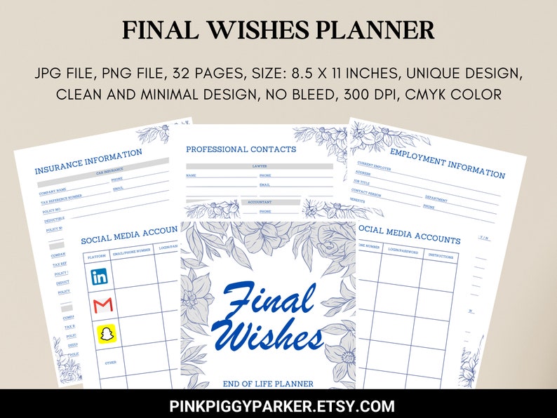 Final Wishes Planner, Funeral Planner, End of Life Planner, Burial ...