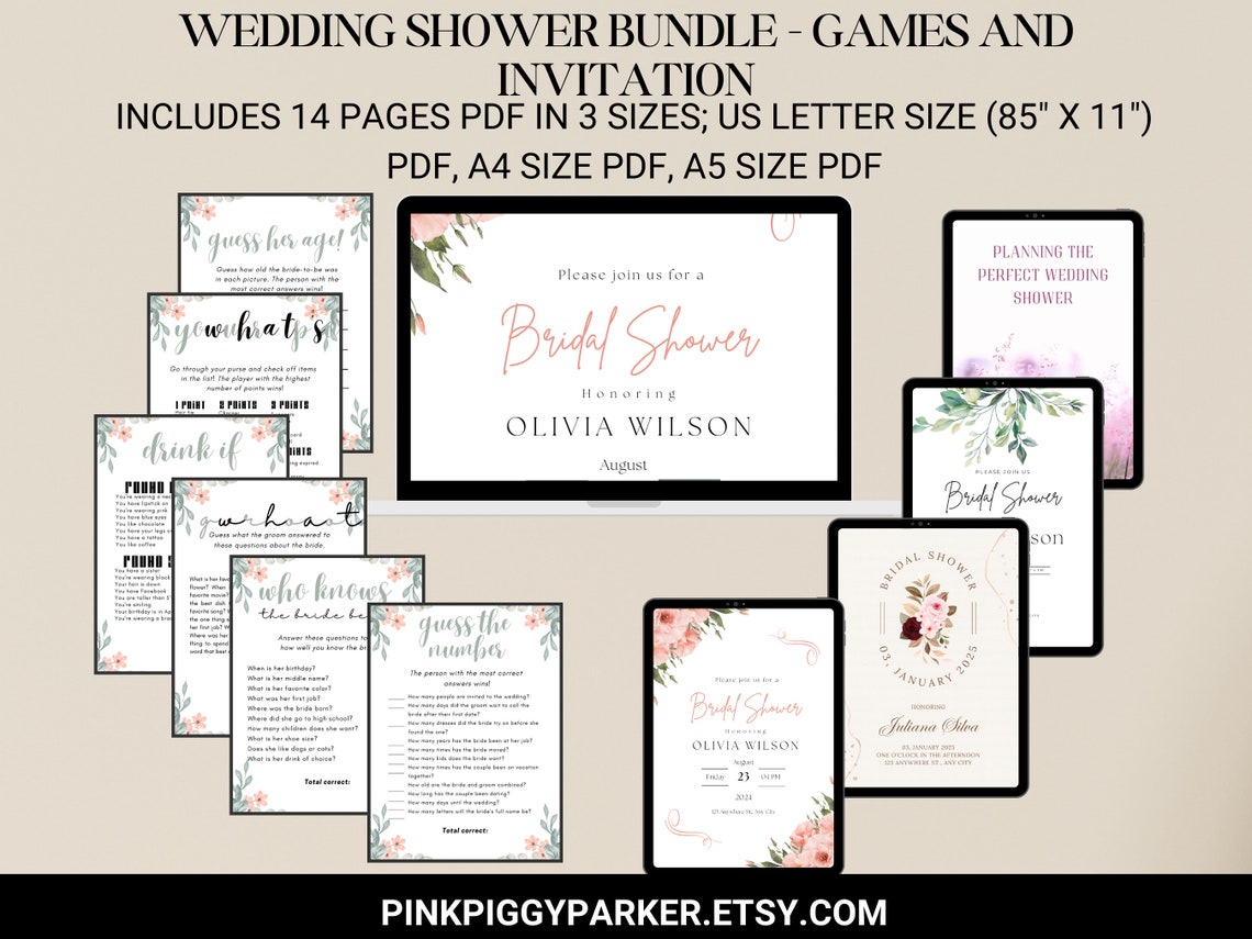 Bridal Shower Bundle, Invitation Template, Games Bundle, Minimalist ...