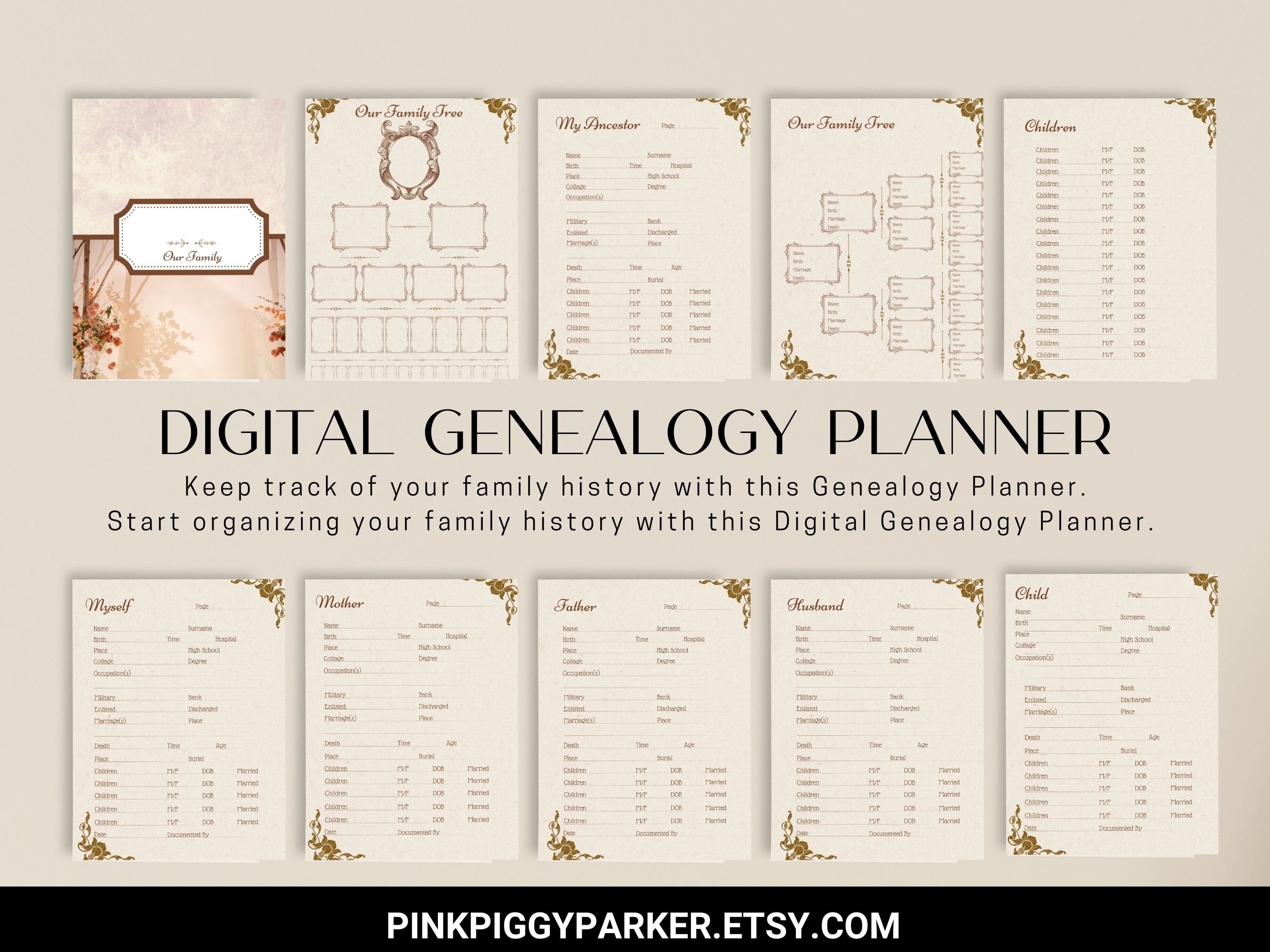 Digital Genealogy Planner: Family Tree Research Tracker (printable ...