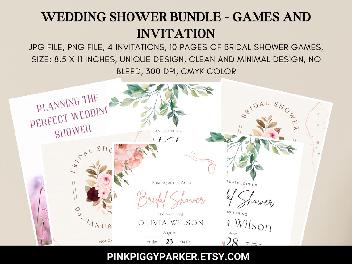 Bridal Shower Bundle, Invitation Template, Games Bundle, Minimalist ...
