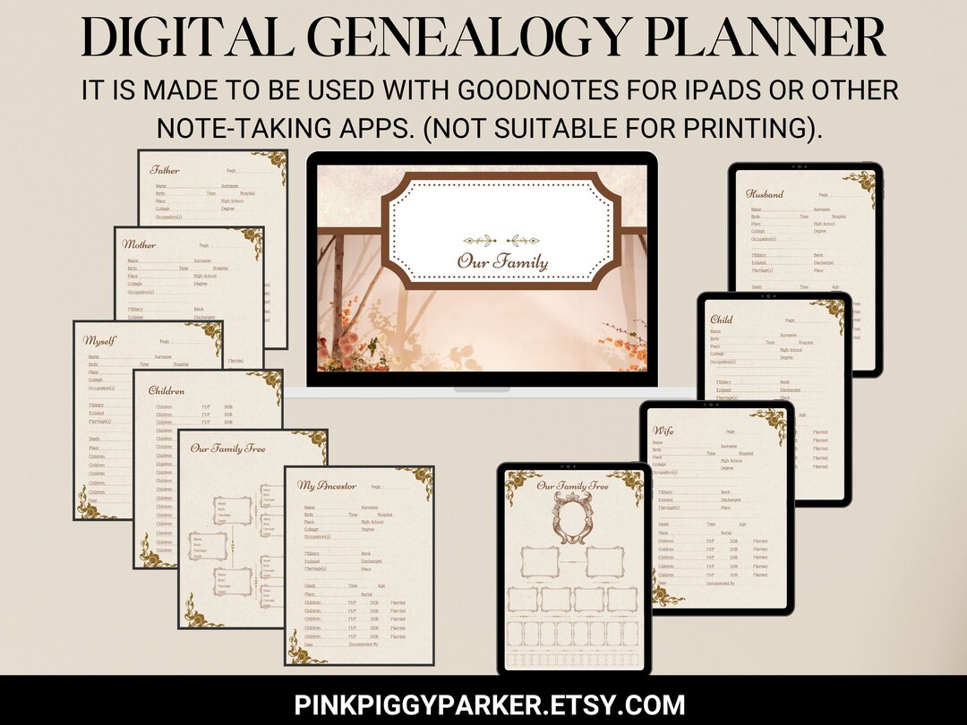 Digital Genealogy Planner: Family Tree Research Tracker (printable ...