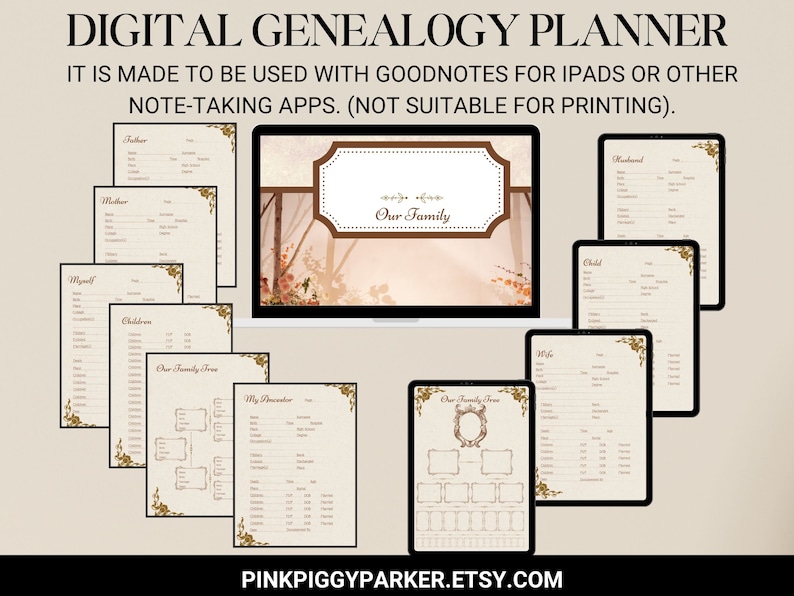Digital Genealogy Planner: Family Tree Research Tracker (printable ...