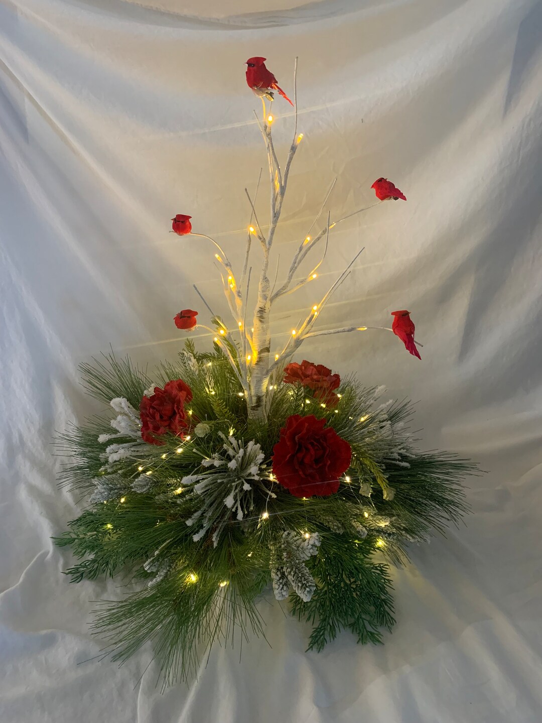 Christmas Cardinal Tree 100 LED Fairy Lights Lighted Tree Arrangement ...