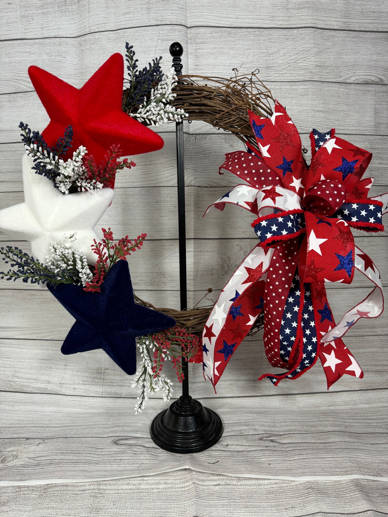 Fourth of July Flocked Stars Rustic Grapevine Wreath - Etsy
