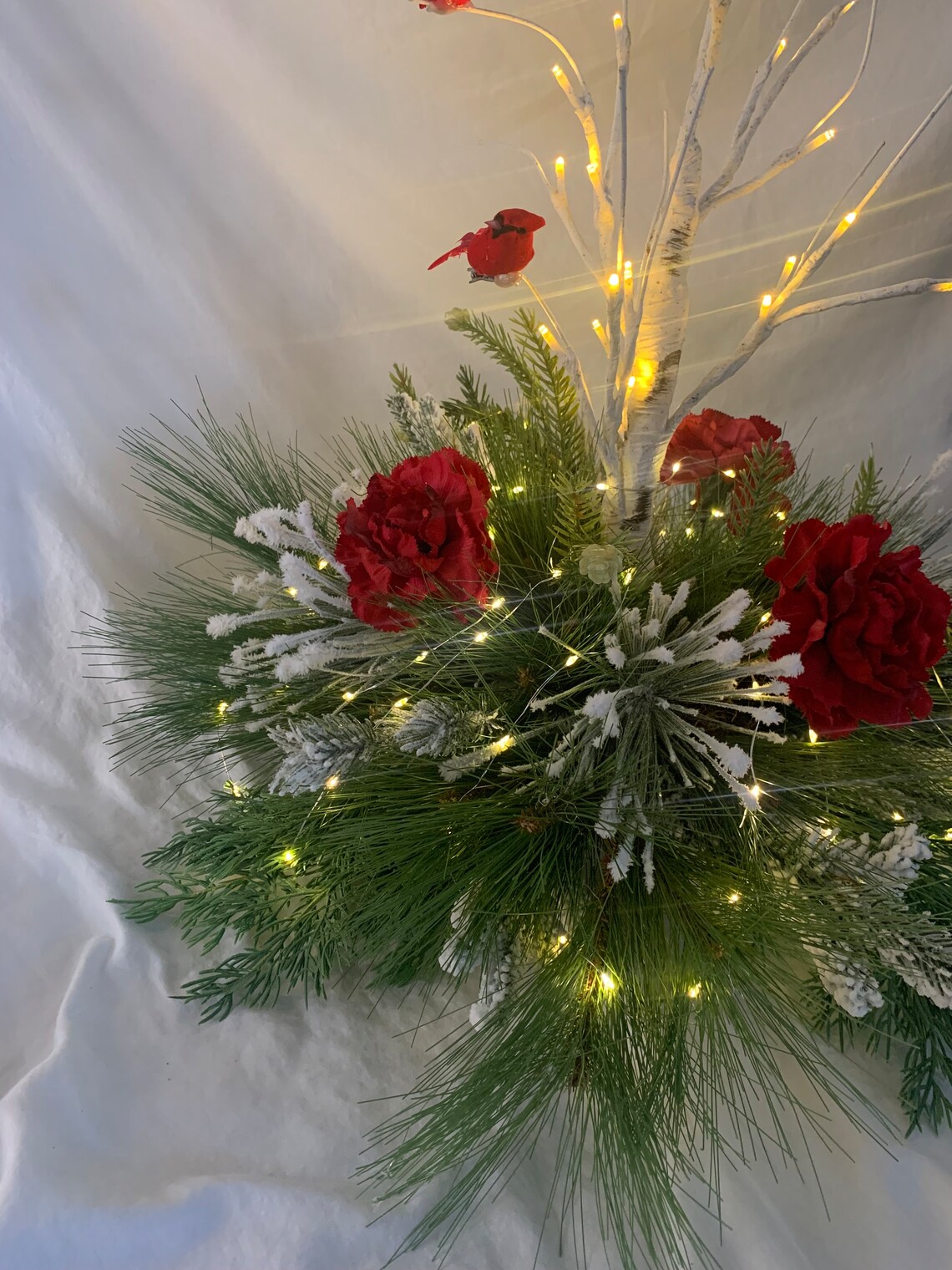 Christmas Cardinal Tree 100 LED Fairy Lights Lighted Tree Arrangement ...