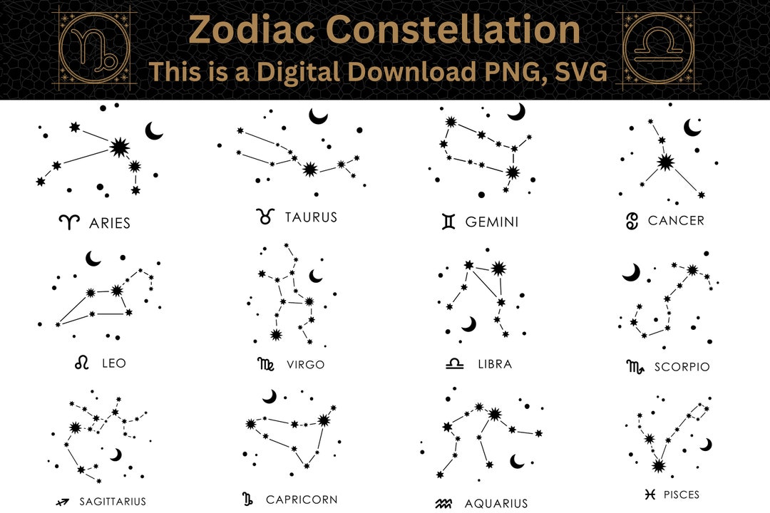 Zodiac Constellation Stars PNG SVG Set, Digital Celestial Artwork for ...