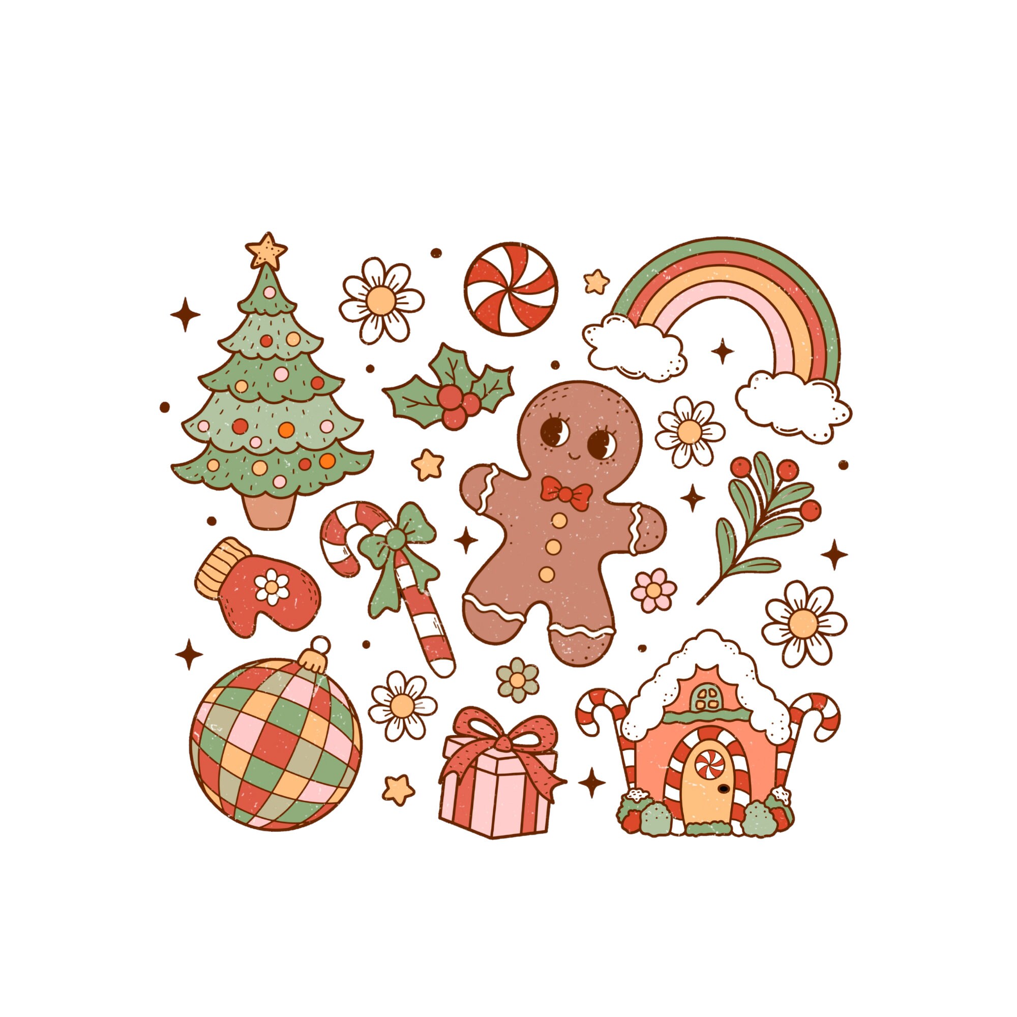 Retro Gingerbread Clipart, Christmas Clipart, Groovy Christmas Clipart ...