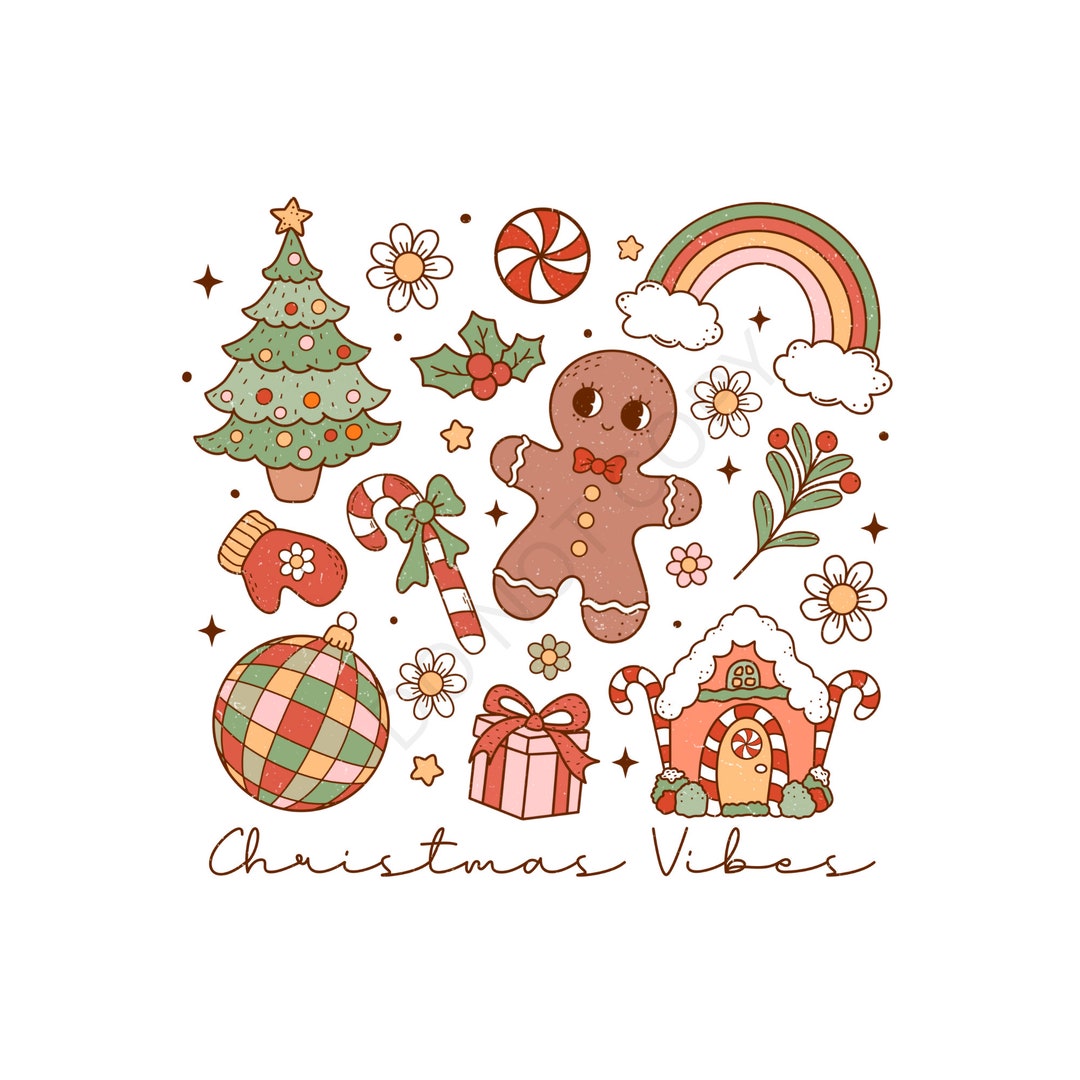 Retro Gingerbread Clipart, Christmas Clipart, Groovy Christmas Clipart ...
