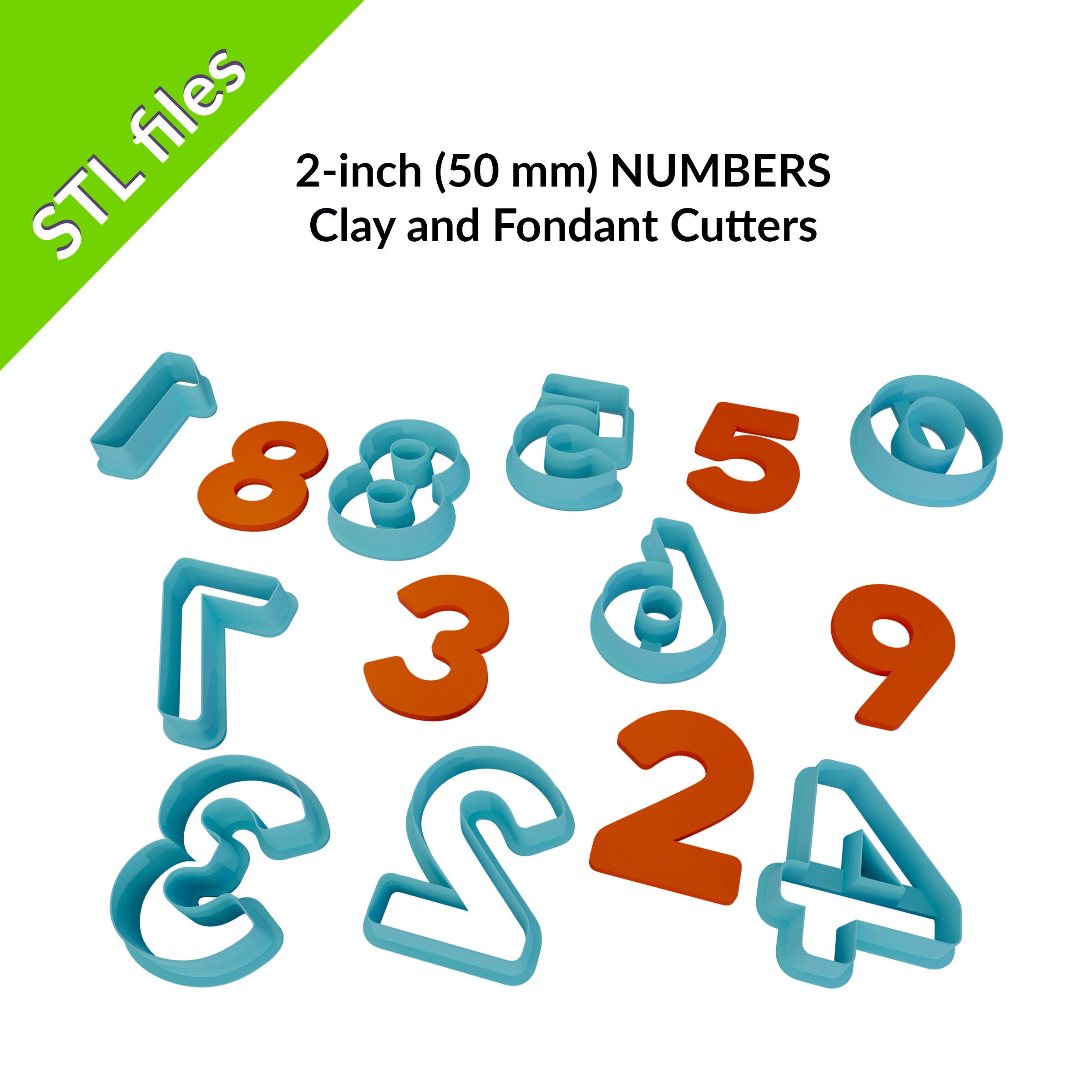 2 50mm NUMBERS Clay and Fondant Cutters, Downloadable STL Files for 3D ...