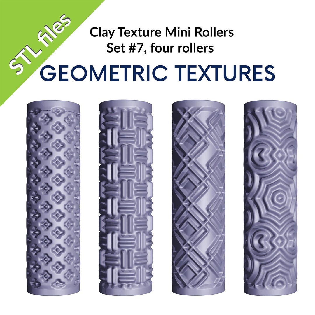 Texture Mini Rollers for Polymer Clay, Set of Four Rollers, Geometric Patterns, Files for 3D ...