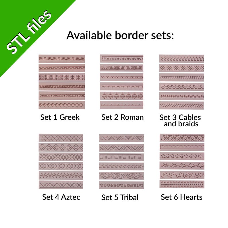 Border Embossing Stamps for Polymer Clay, Six Borders With a Storage ...