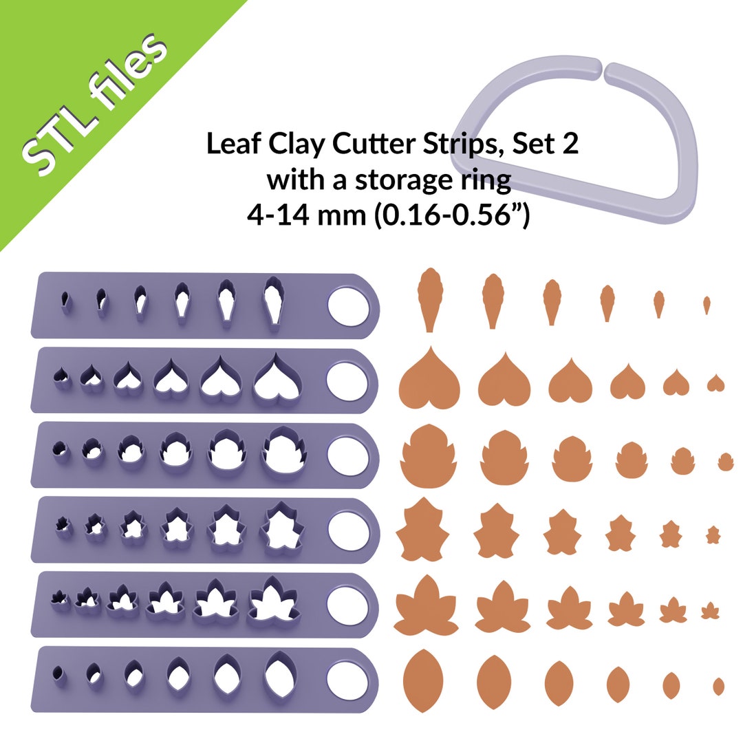 Leaf Clay Cutters, Strips of 4mm to 14mm Leaves, Six Shapes, With a ...