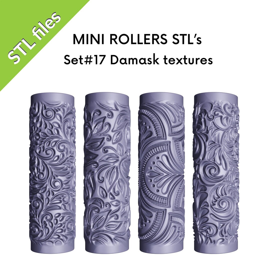 STL Texture Mini Rollers for Polymer Clay, Damask Patterns, Ornamental ...