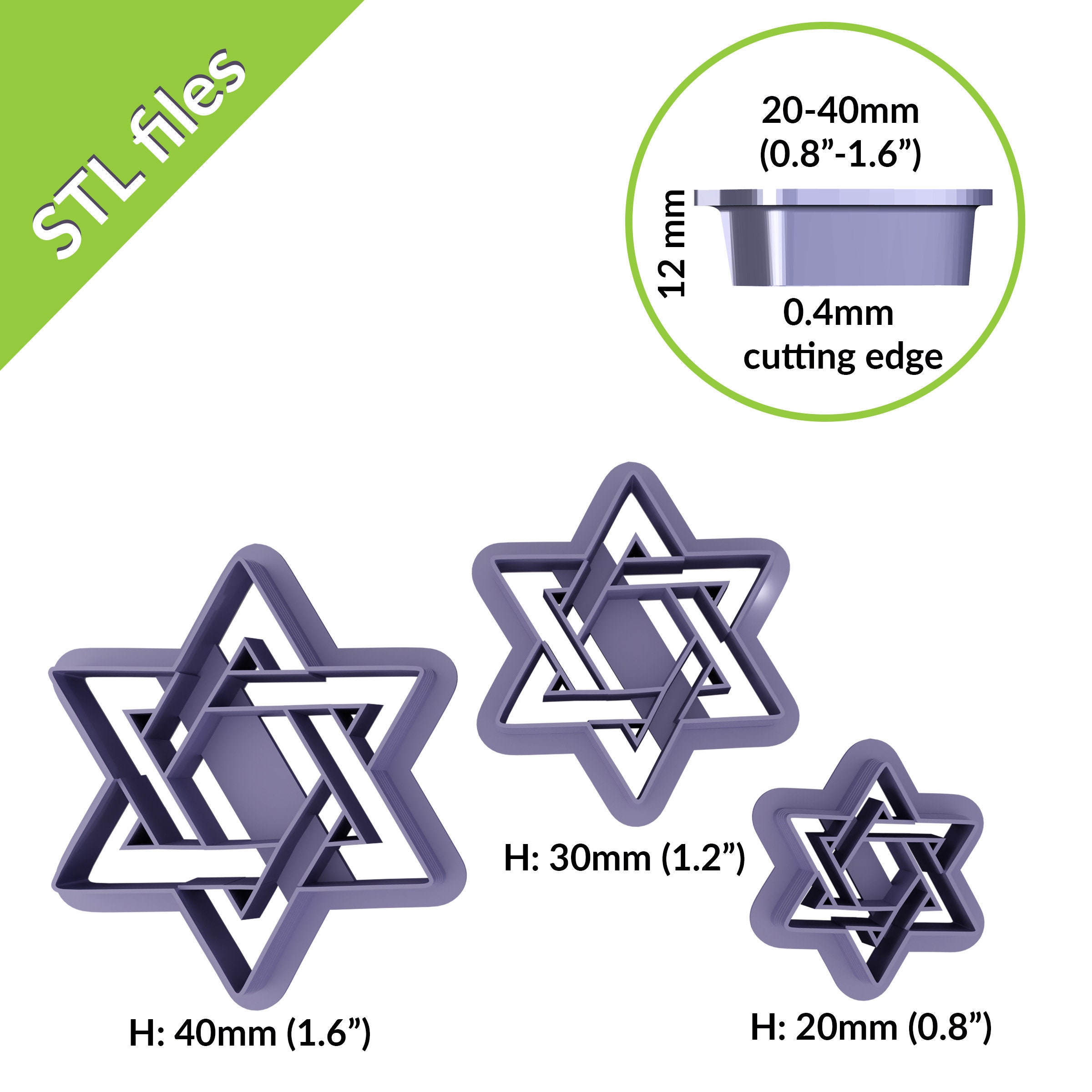Star of David, Six Pointed Star, Interlocking, Three Sizes 20-40mm ...