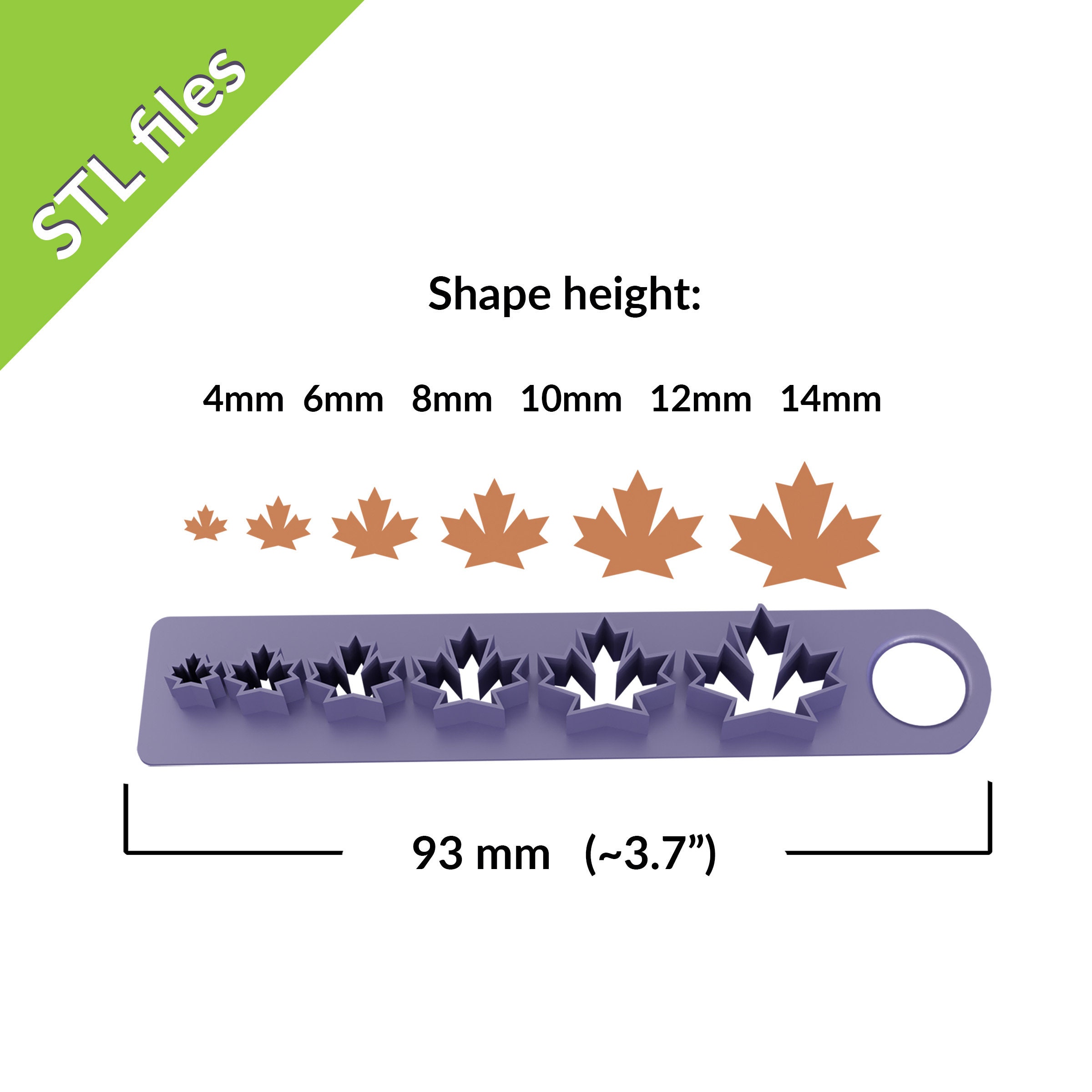 Leaf Clay Cutters, Strips of 4mm to 14mm Leaves, Six Shapes, With a ...