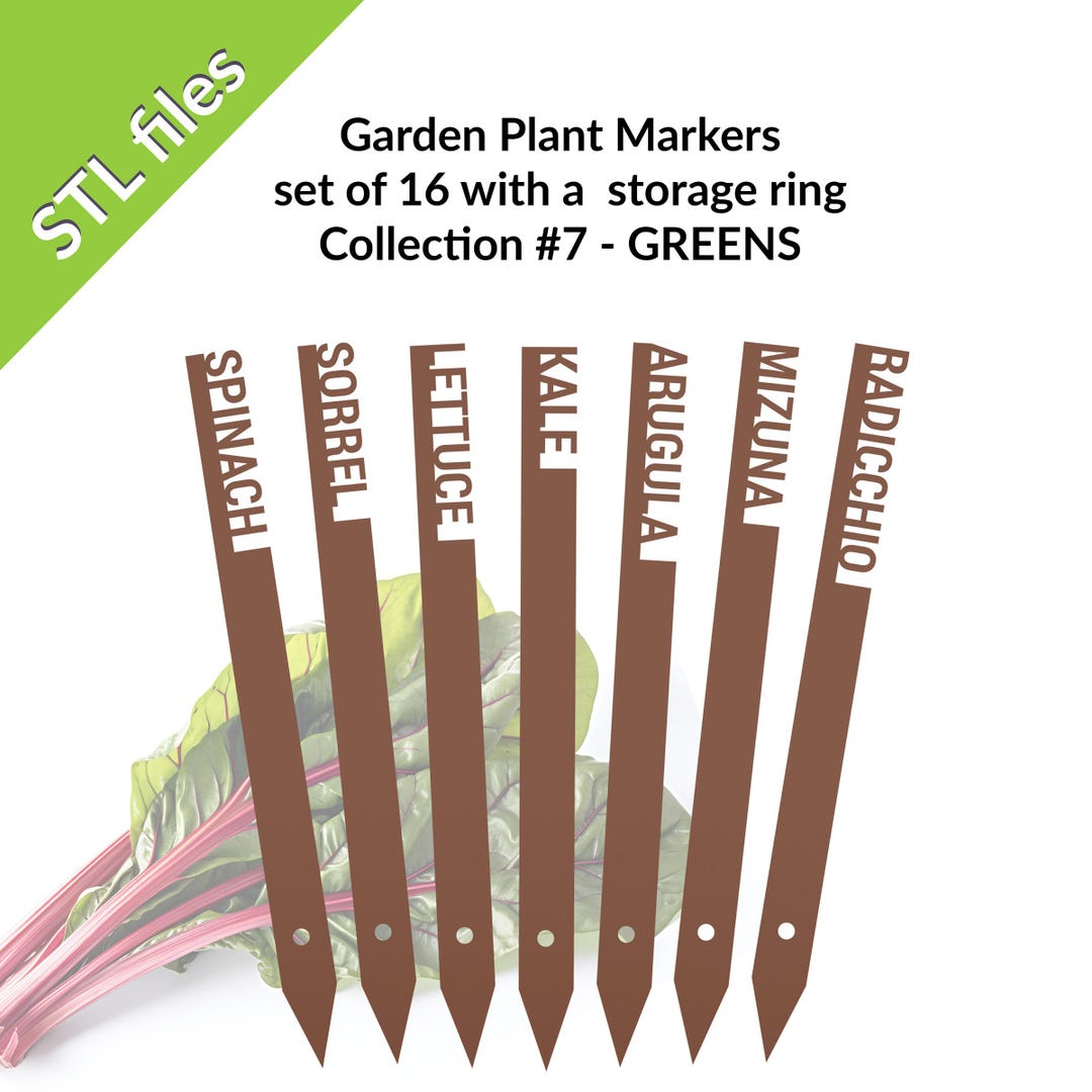 STL Garden Plant Markers, GREENS Set 7, Garden Stakes, Plant Markers ...