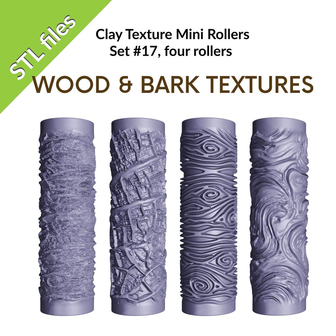Texture Mini Rollers for Polymer Clay, Set of Four Rollers, Woodgrain ...