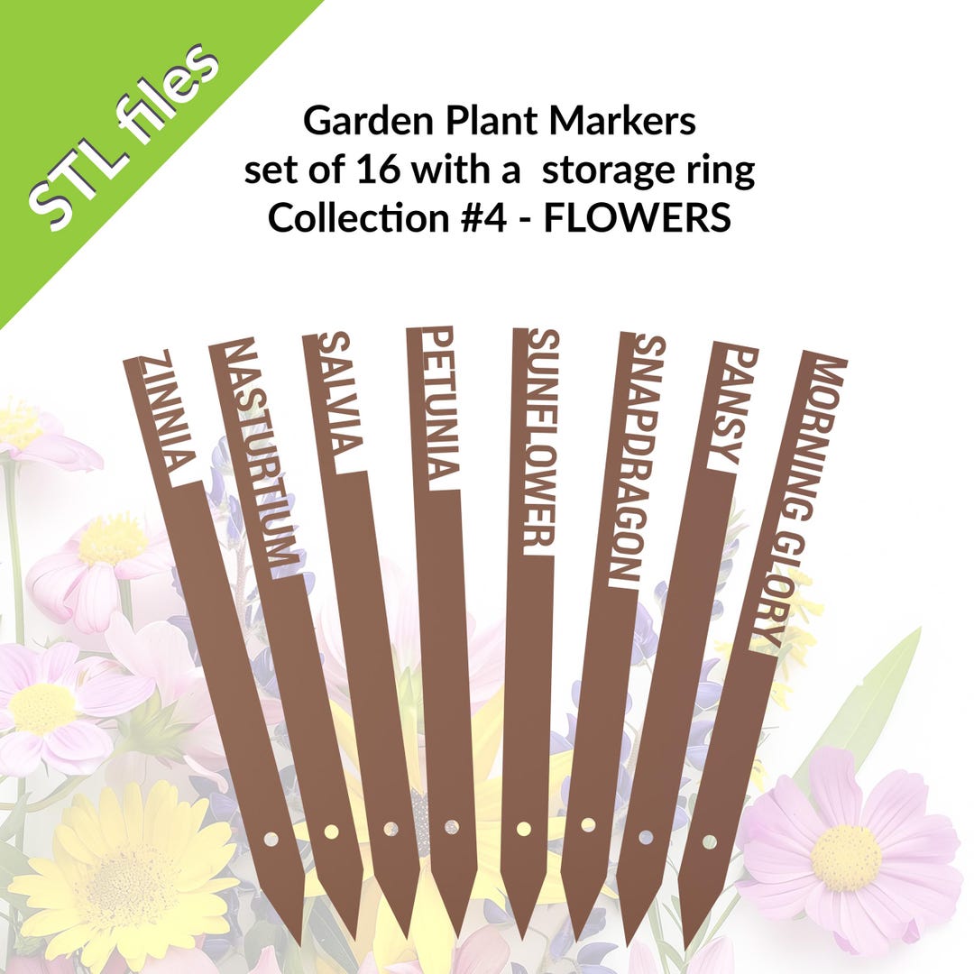 STL Garden Plant Markers, FLOWERS, Garden Stakes, Set of 16 With a ...