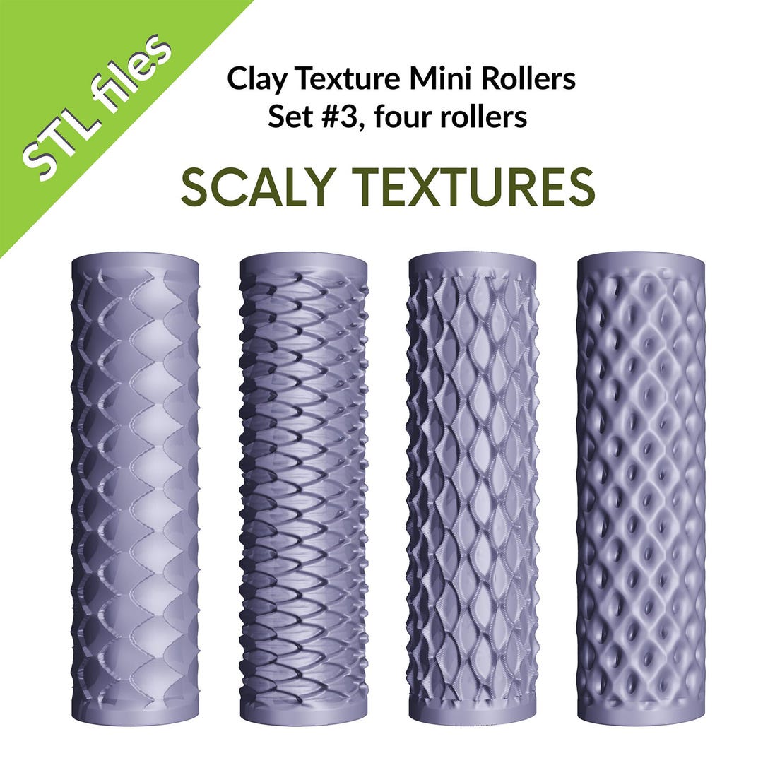 Texture Mini Rollers for Polymer Clay, Set of Four Rollers, Scaly ...