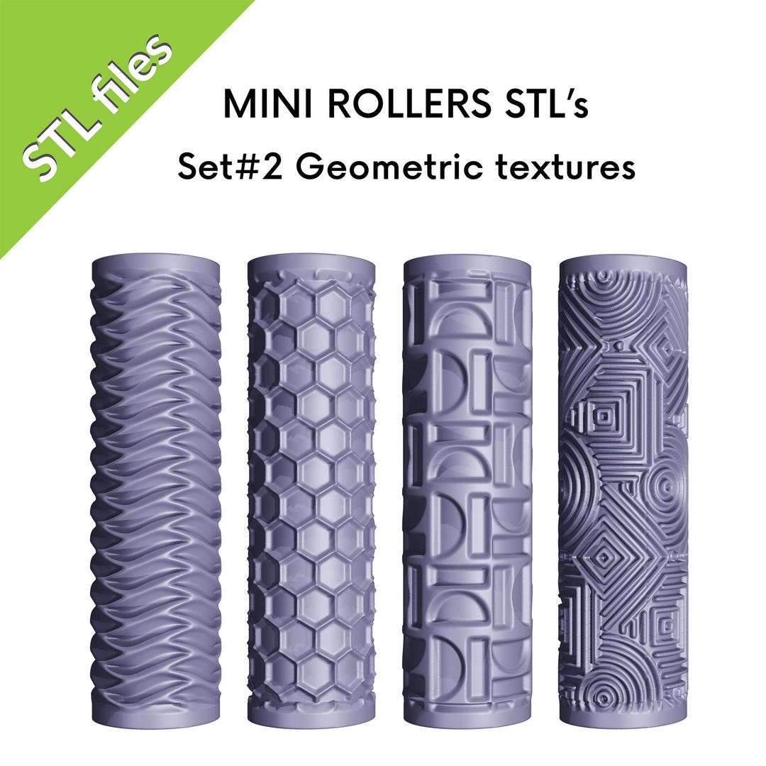 STL Texture Mini Rollers for Polymer Clay, Geometric and Honeycomb Patterns, Set of Four Rollers ...