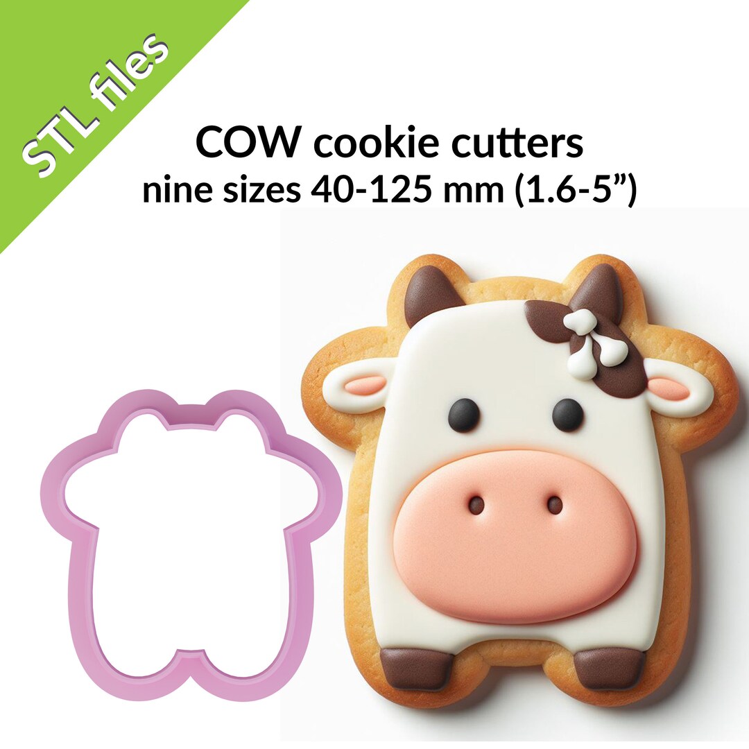 COW Cookie Cutters, Nine Sizes, Cute Animal Cookies, STL Files for 3D ...