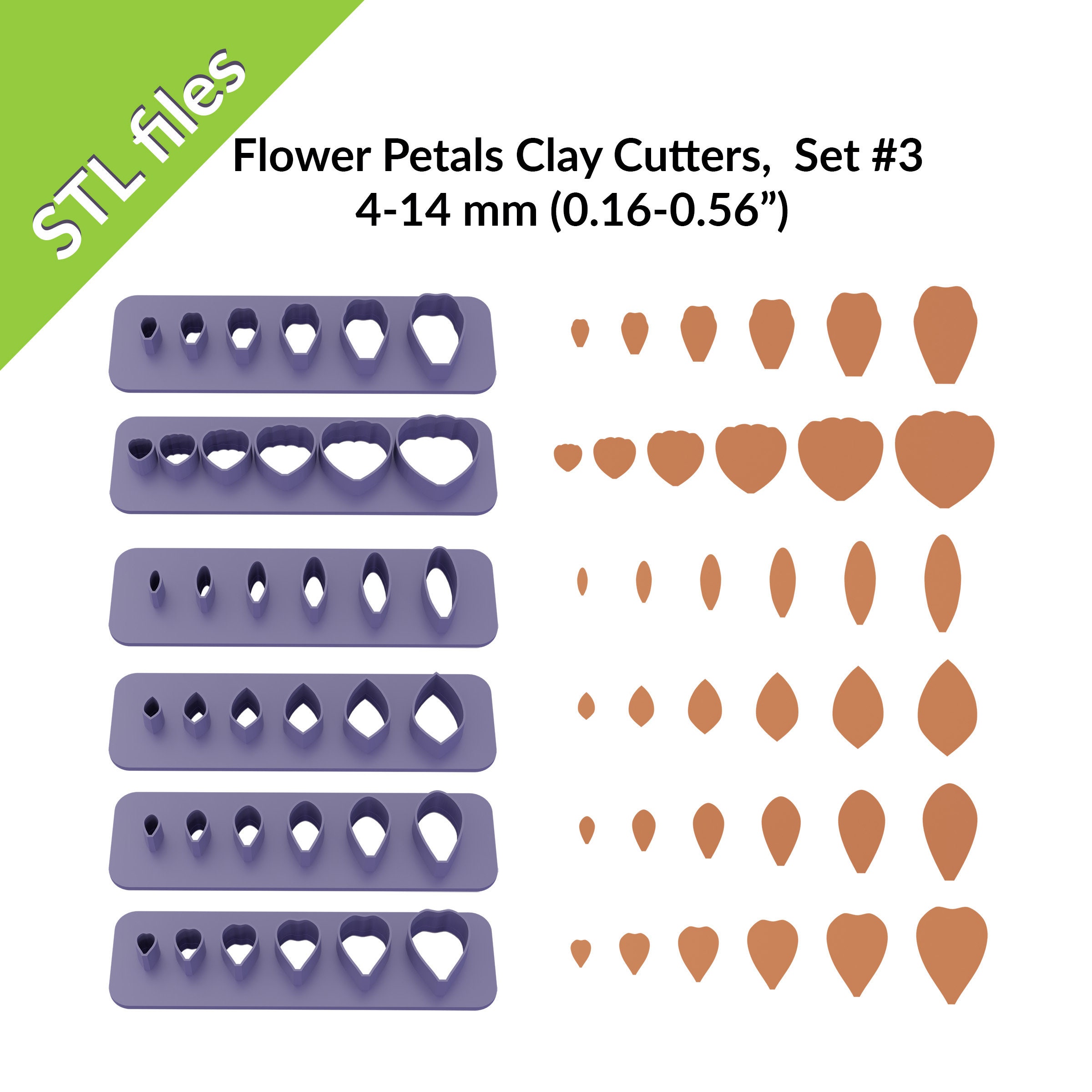 Flower Petals Clay Cutters, Daisy, Rose, Tulip, Sunflower, Strips of 4 ...