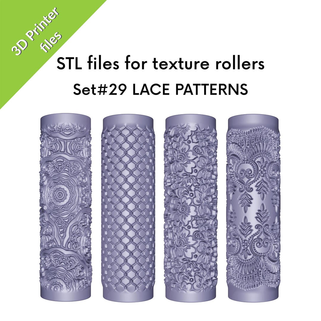 STL Texture Mini Rollers for Polymer Clay, Lace Textures, Tulle ...