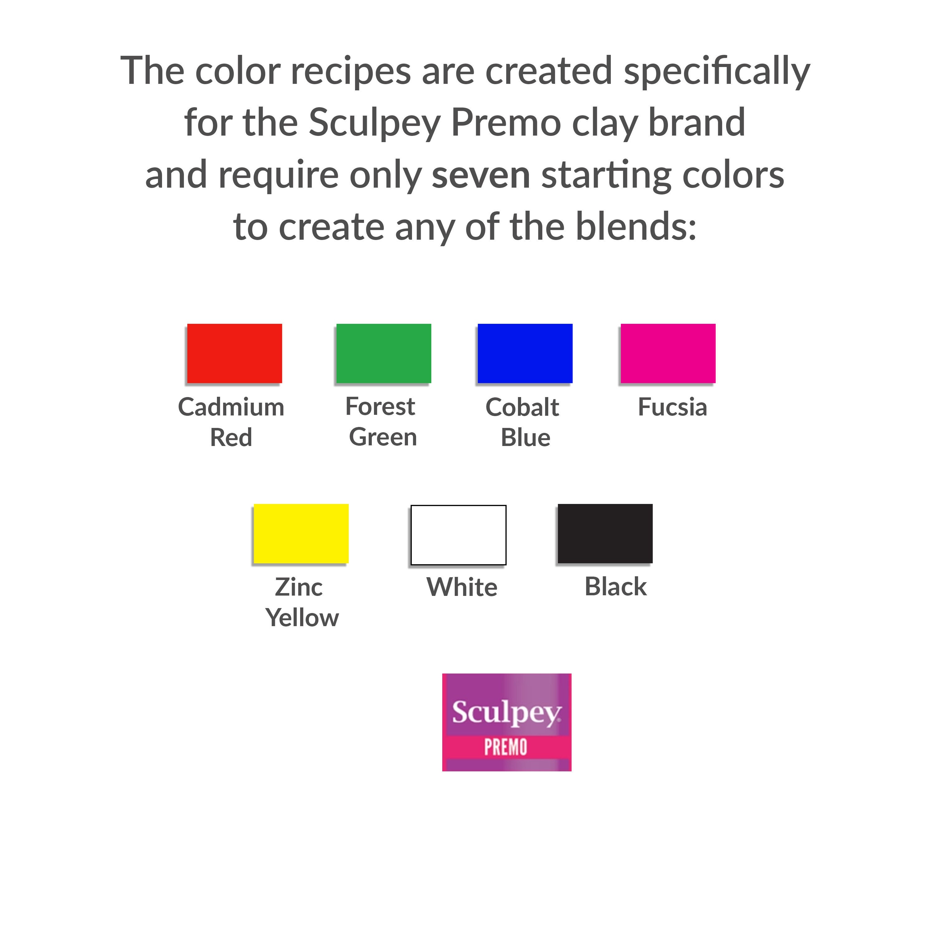 PREMO Color Recipes for Polymer Clay Blending, Five Designer Palettes ...