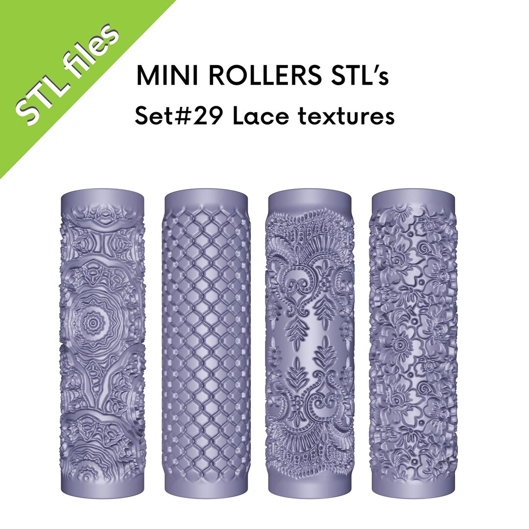 STL Texture Mini Rollers for Polymer Clay, Lace Textures, Tulle ...