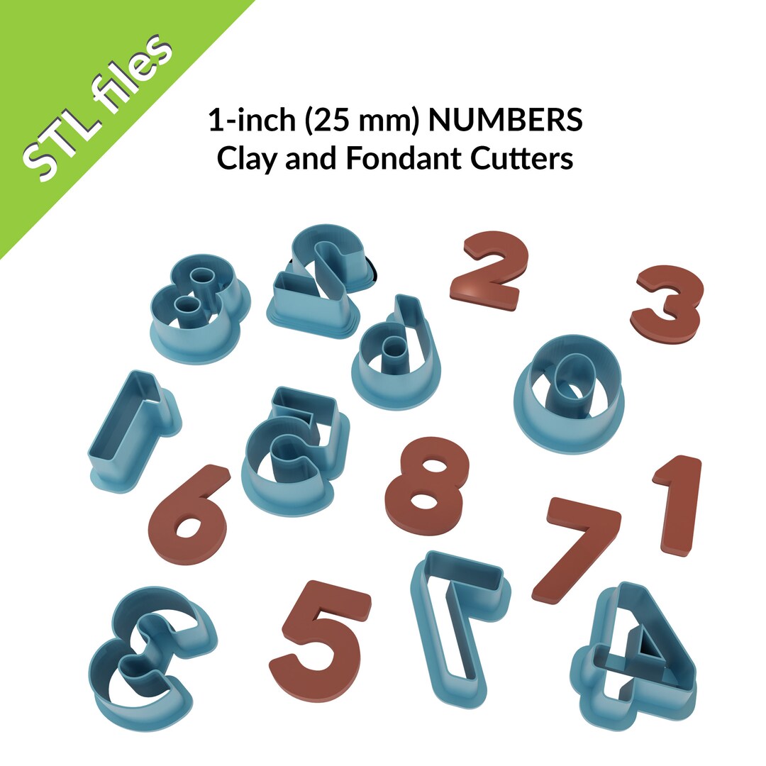 1" (25mm) NUMBERS Clay and Fondant Cutters, Downloadable STL Files for ...