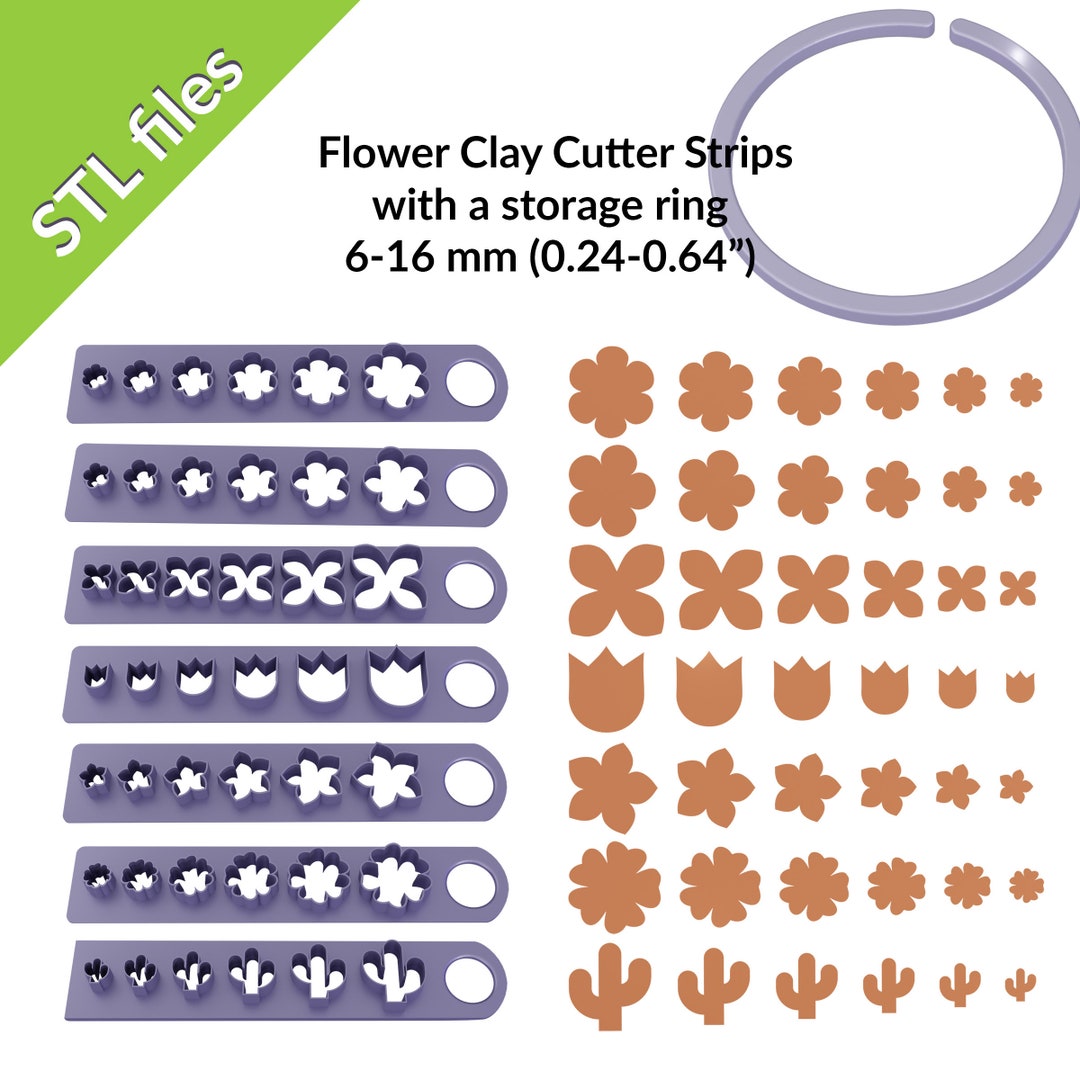 Flower Clay Cutters, Strips of 6-16mm Flowers, Seven Shapes, With a ...