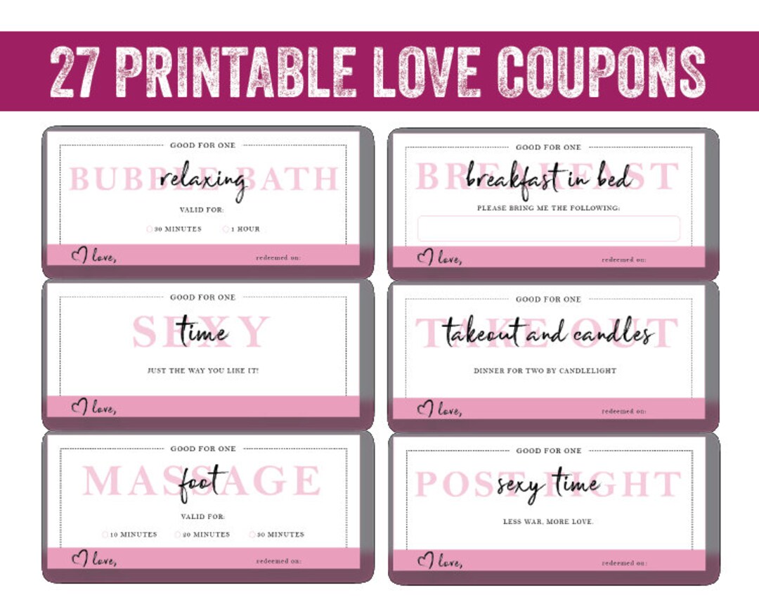 27 Fun Love Coupon Book, Valentines Day Coupons, Love Coupons, Gift for ...
