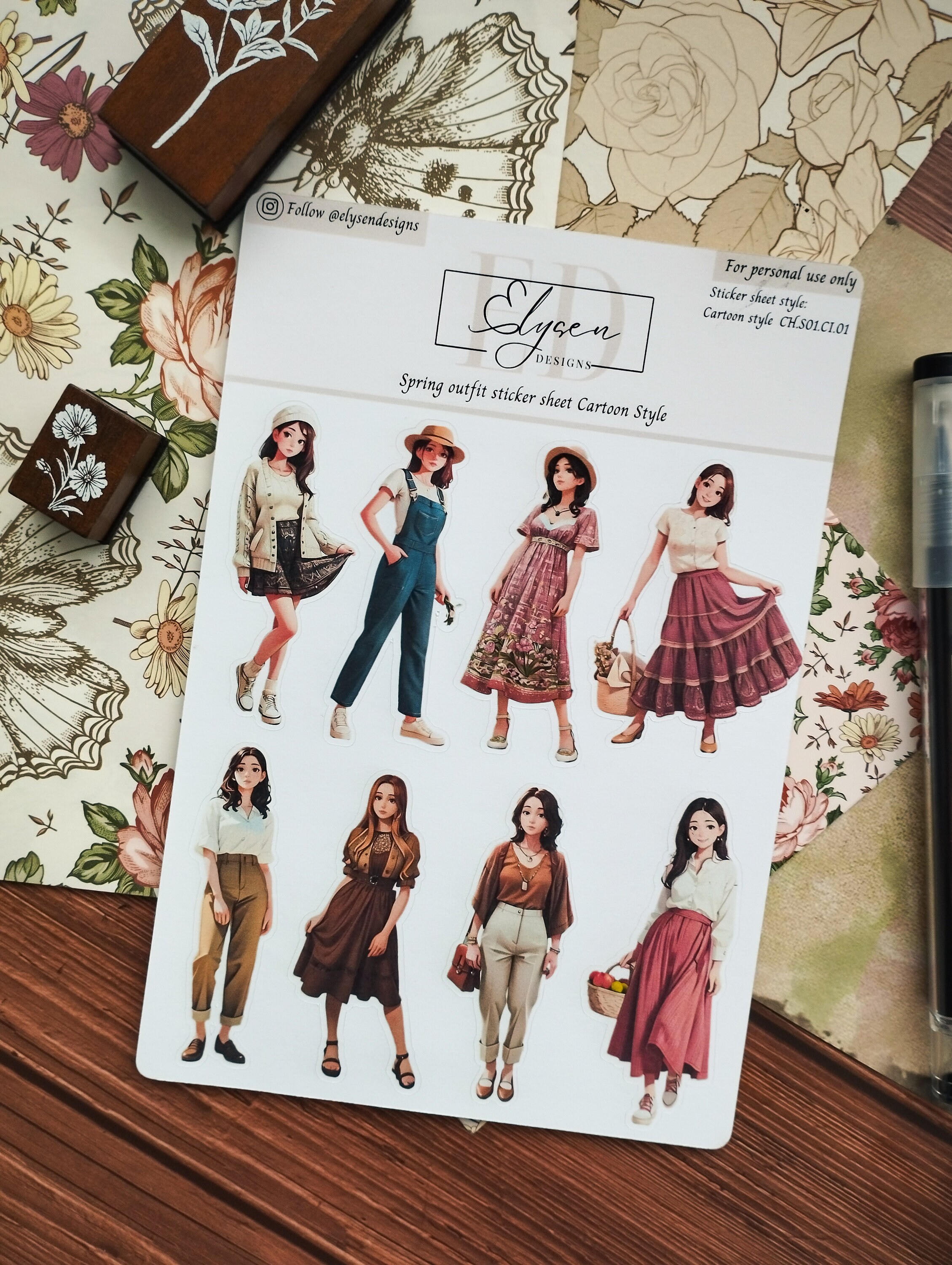 Style 01. Cartoon Spring Outfit Sticker Sheet Printable Sticker Sheet ...