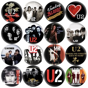 U2 BONO THE EDGE 80s 90s Music Pinback Buttons Set of 16 Pins Irish Rock Band Alternative New ...