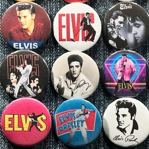 ELVIS PRESLEY 50s 60s 70s Music Pinback Buttons Lot of 30 Pins Classic ...