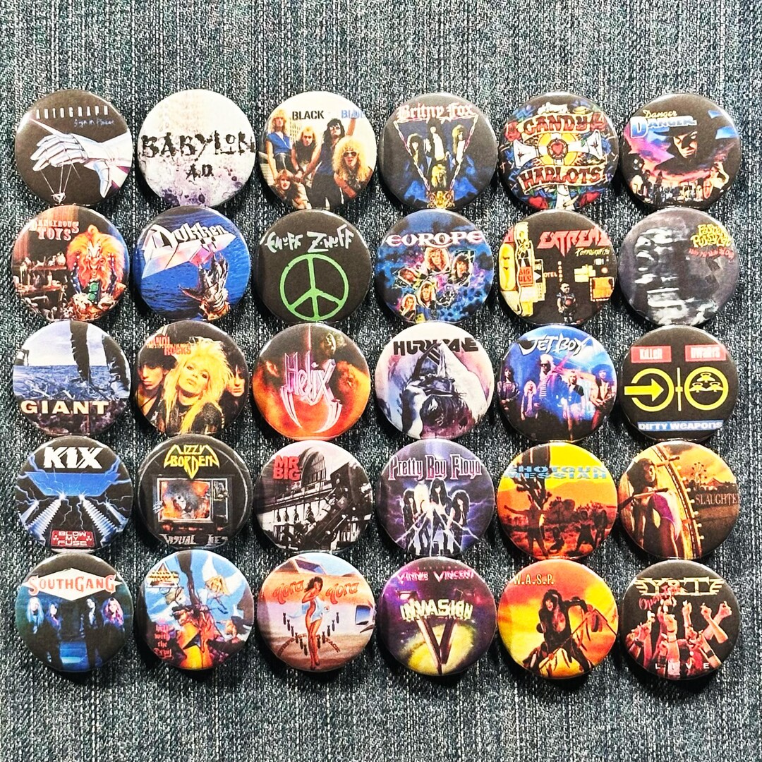 80's Music Hair Band Pinback Buttons Lot of 30 Throwback Pins, Heavy ...