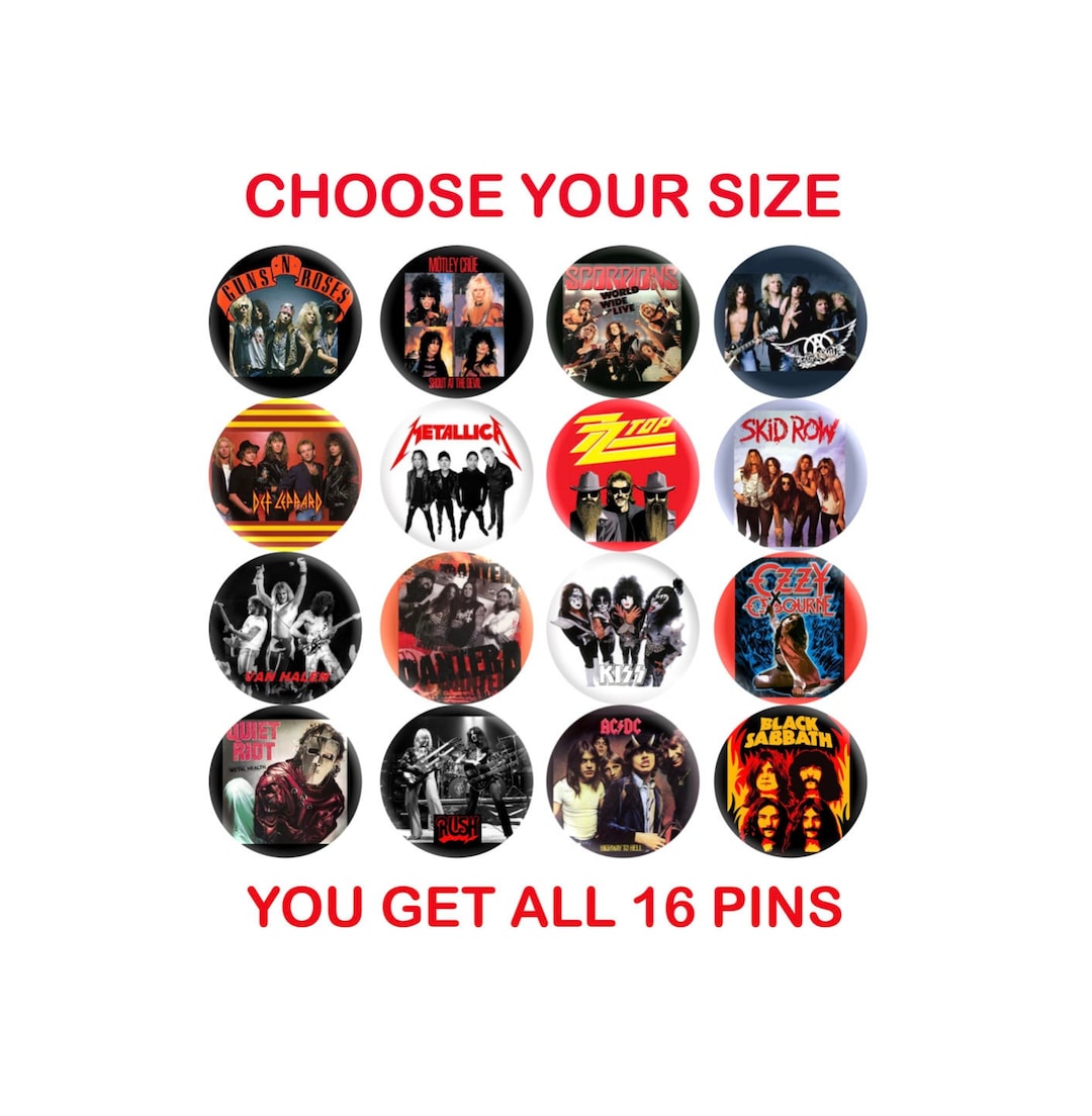 80's Hair Band 80's Metal Rock Band Pinback Buttons Set of 16 Pins, 80 ...