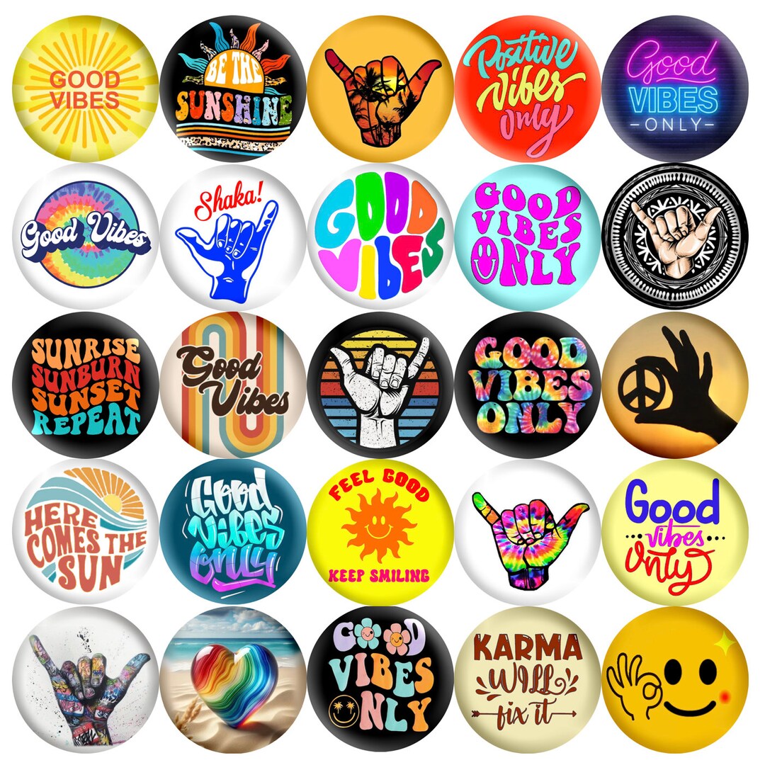 SHAKA GOOD VIBES Summer Buttons Pins, Hang Loose Hawaiian Beach Surfing ...