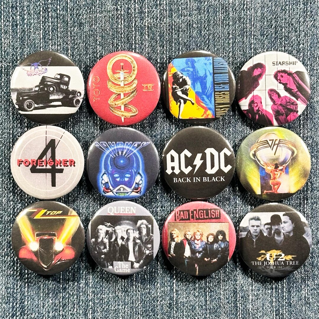 ARENA ROCK 80's Music Pinback Buttons Lot of 12 Pins, Stadium Classic ...